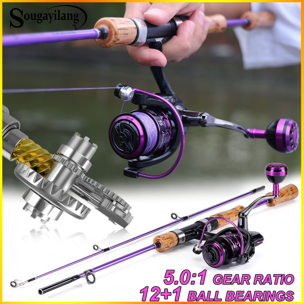 Sougayilang Fishing Set 1.2M 1.65M 2 Sections Purple Spinning Fishing ...