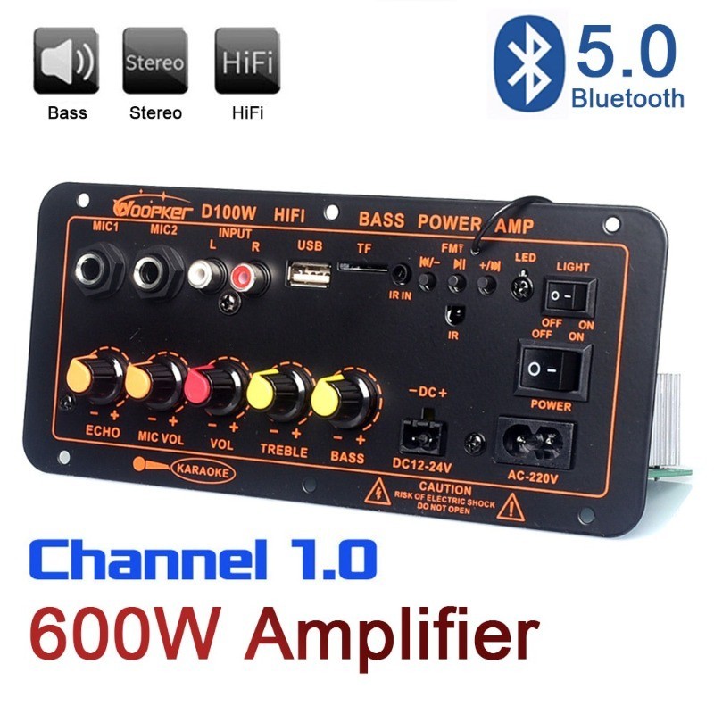 600W Bluetooth 5.0 Audio Amplifier Board D300 Dual Microphone Subwoofer ...