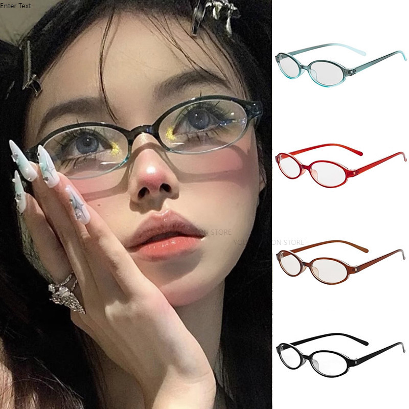 YOUJ Vintage Y2K Eyeglasses Narrow Oval Frame Glasses for Women Clear ...