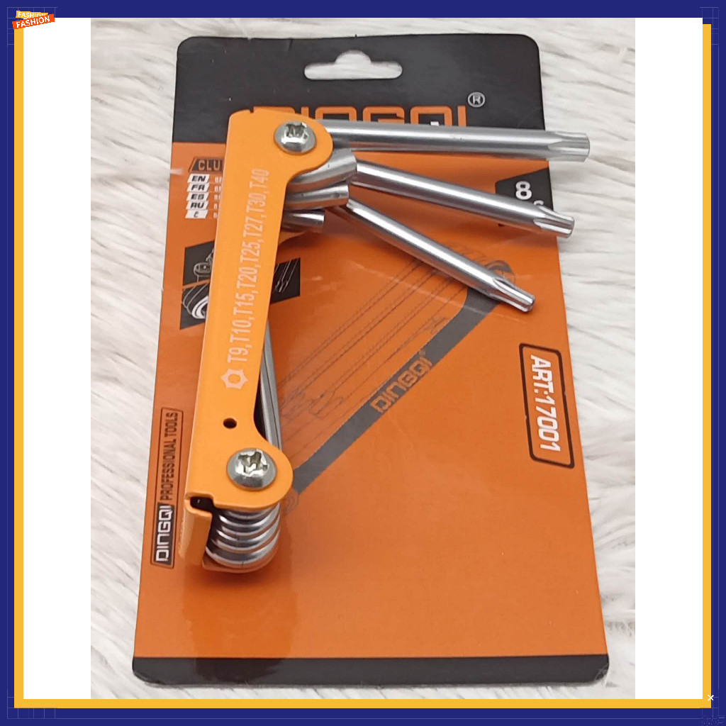 8PCS DingQi Torx Key Star Allen Wrench Set Folding Metric/MM CR-V Heavy Duty Allen Tools For ...
