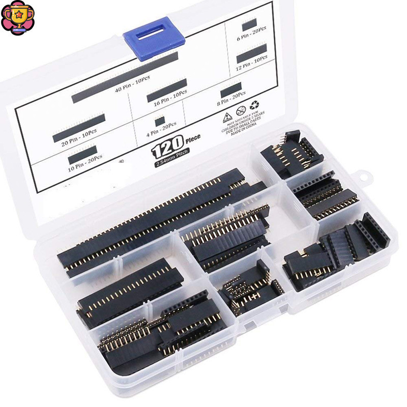 120pcs 2.54mm Straight Single Row PCB Board Female Pin Header Socket Connector Strip Assortment ...