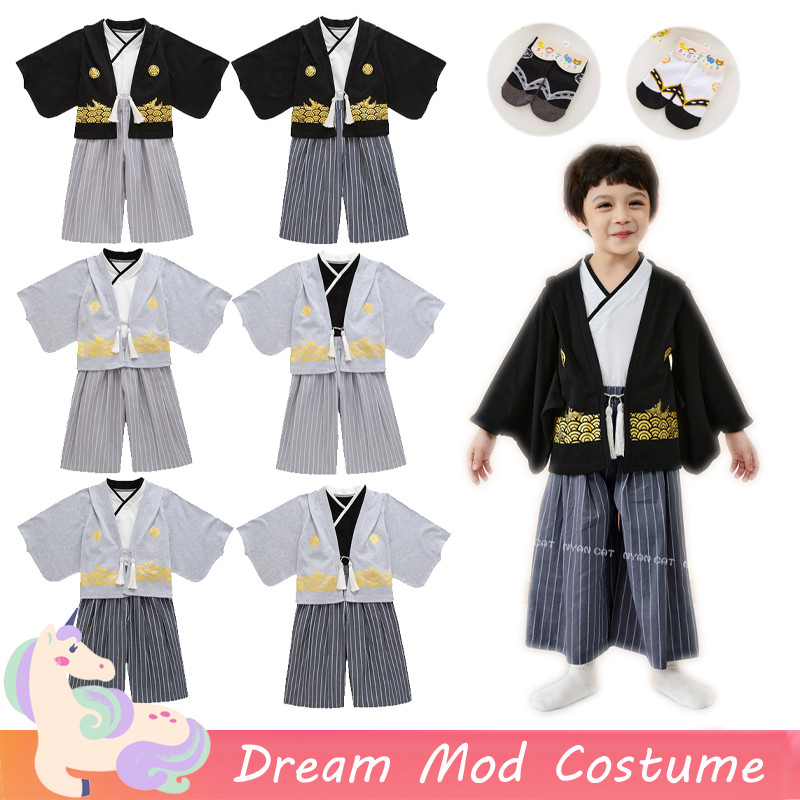 Japanese Kimono For Kids Boy Black White Yukata Set Baby Outfits Haori ...