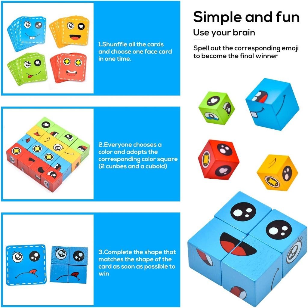 Timi 72pcs Cards Wooden Face Changing Educational Magic Cube Building ...