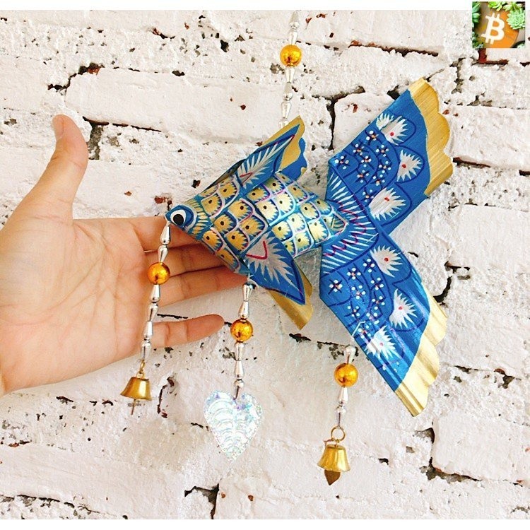 Silver Mobile Carp Leaf Courtyard Weave Single Fish (Blue) Beautiful ...