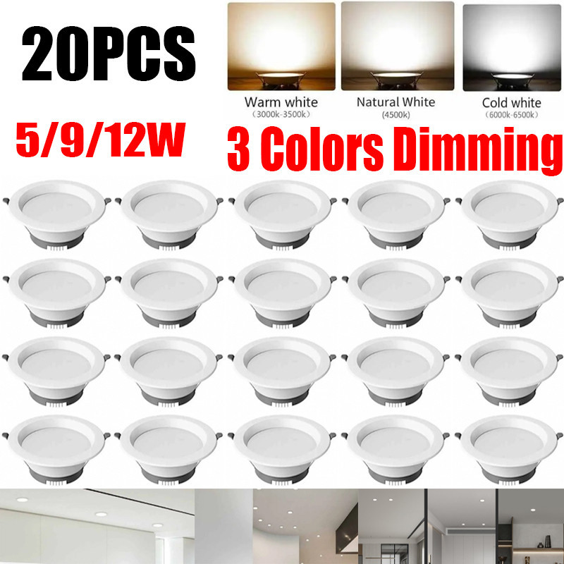 20PCS LED Downlight 3 Colors Dimming Downlight Warm White/Cold White ...