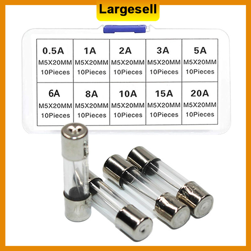 100Pcs/Box 0V-250V Glass Tube Fuse 5*20mm Fast Blow Glass Fuses 0.5A 1A 2A 3A 5A 6A 8A 10A 15A ...