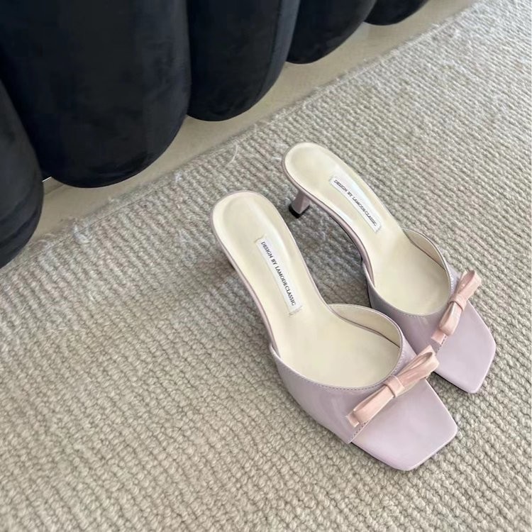 Square Toe Stiletto Heel plus Size High Heels Women's Bow | Shopee Philippines
