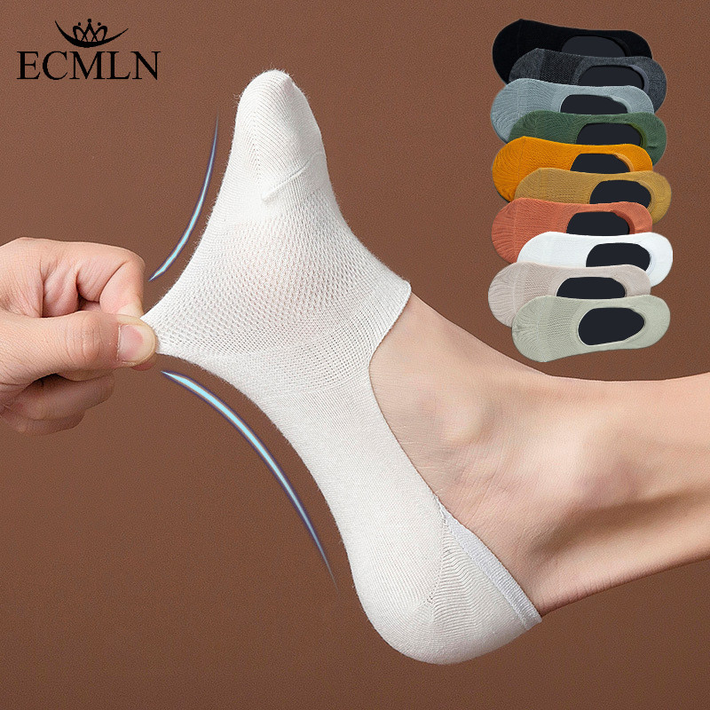 ECMLN Mens Invisible Cotton Socks Low Cut No Show Sock Solid Color Non ...
