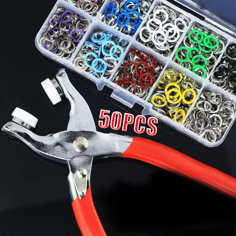 50pcs/set Colorful Snap Button Plier Set Metal Automatic Button Snap ...