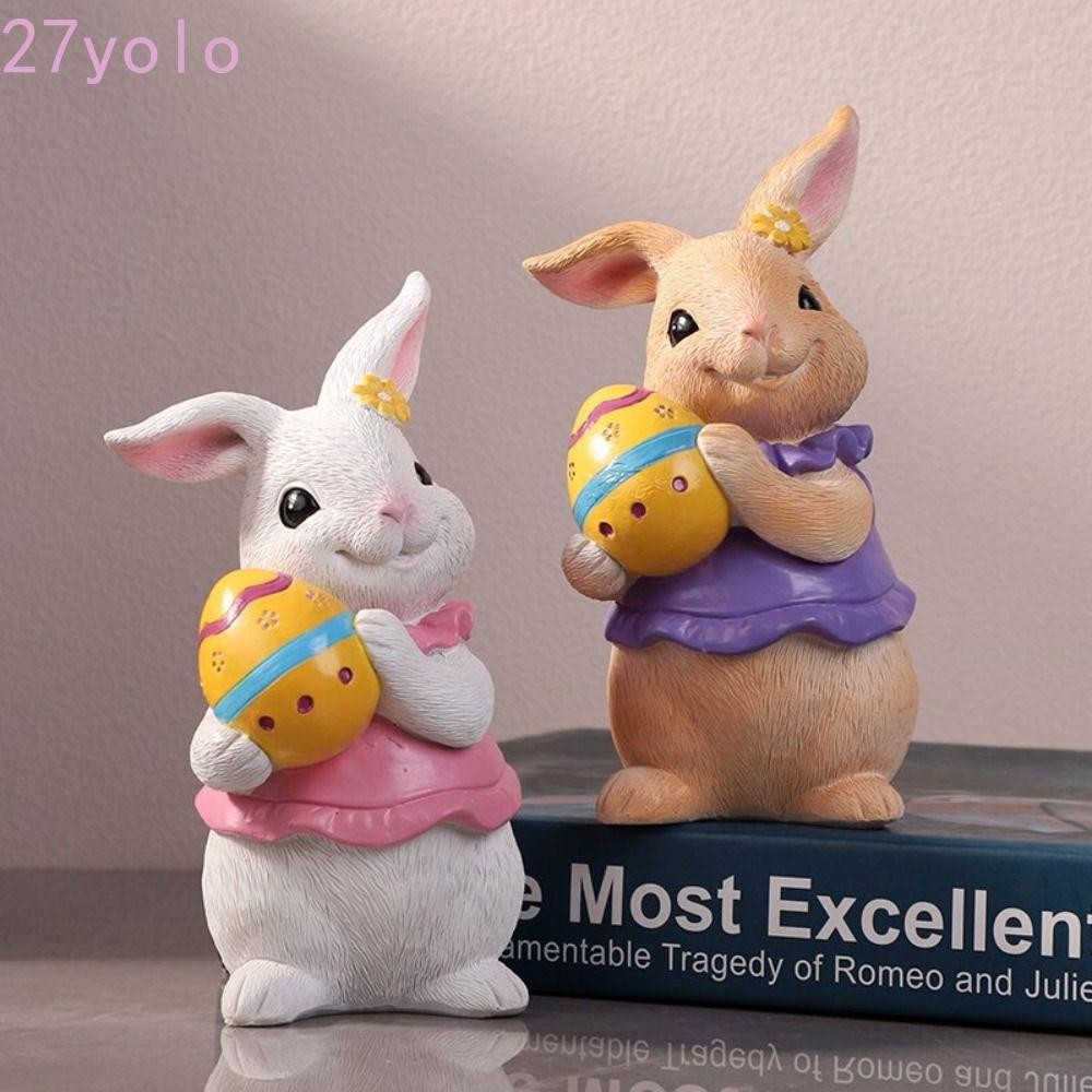 YOLO 1/2pcs Easter Rabbit Figurine, Resin Cartoon Bunny Statue, Micro ...