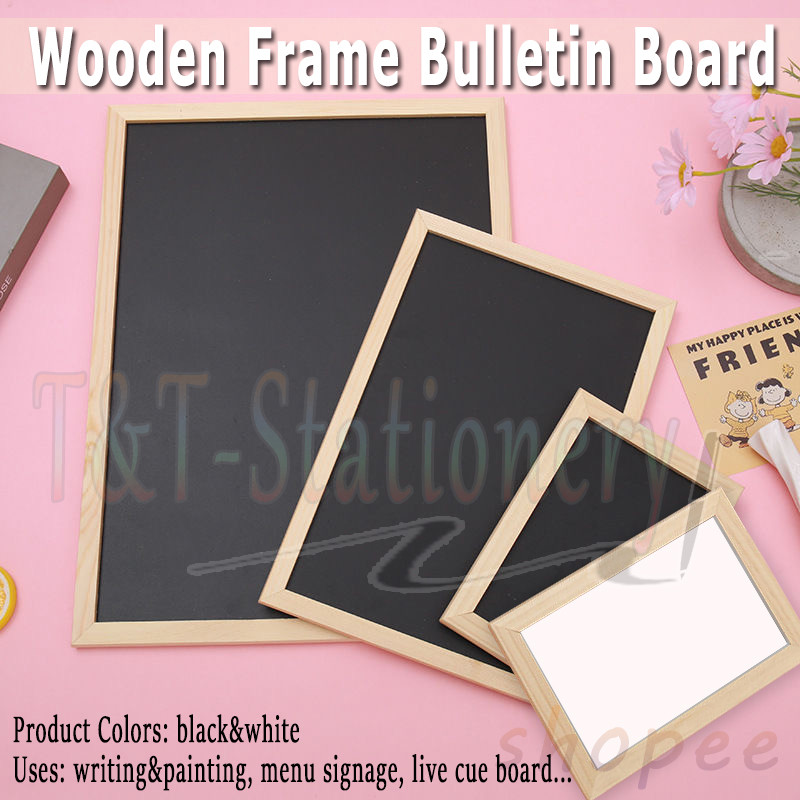 Multi-Size Wooden Frame Black&White Bulletin Board Single Sided ...