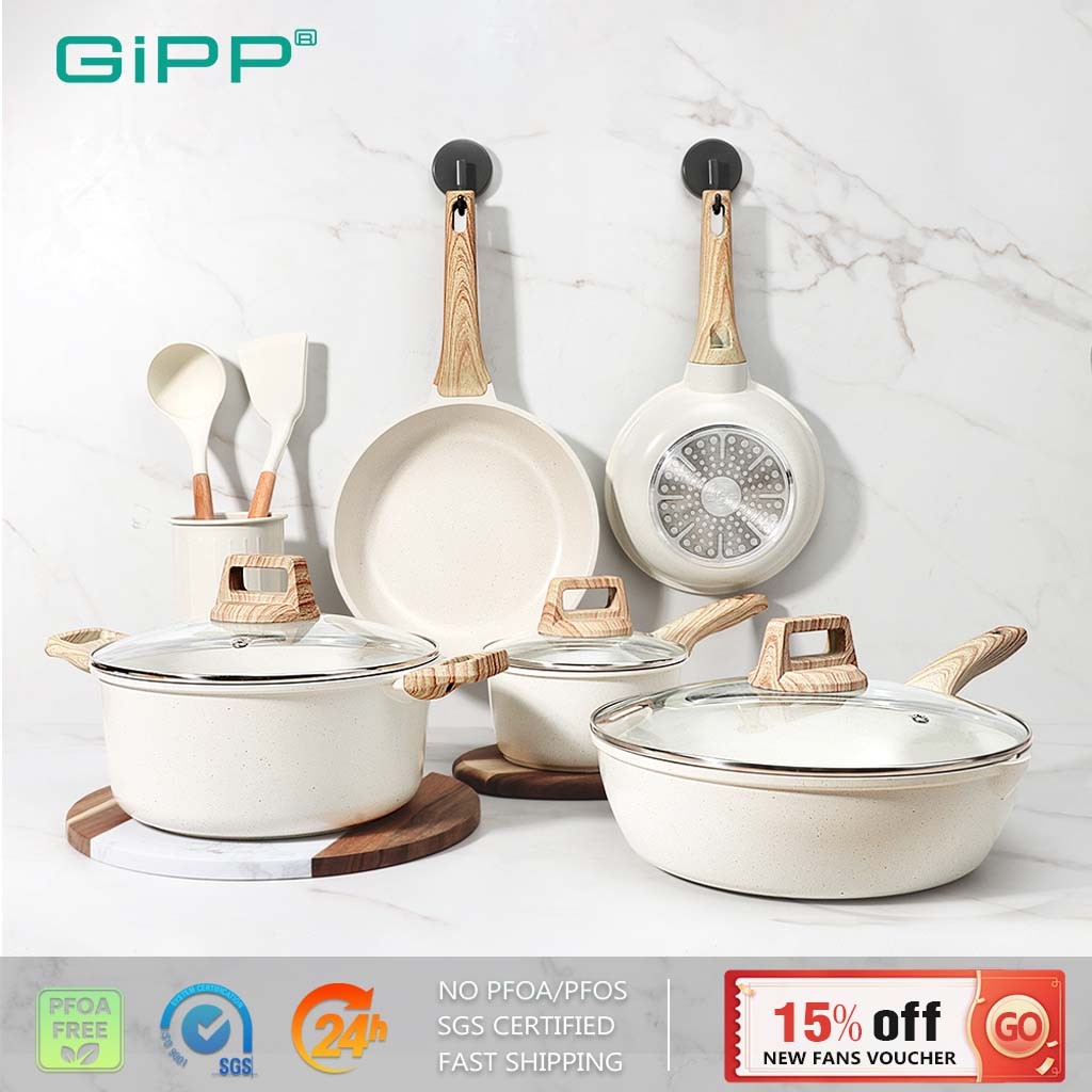 GIPP 5pcs Cookware Set Non Stick Pan Ceramic Pan/Casserole Kawali Makapal Suitable For All Stove ...