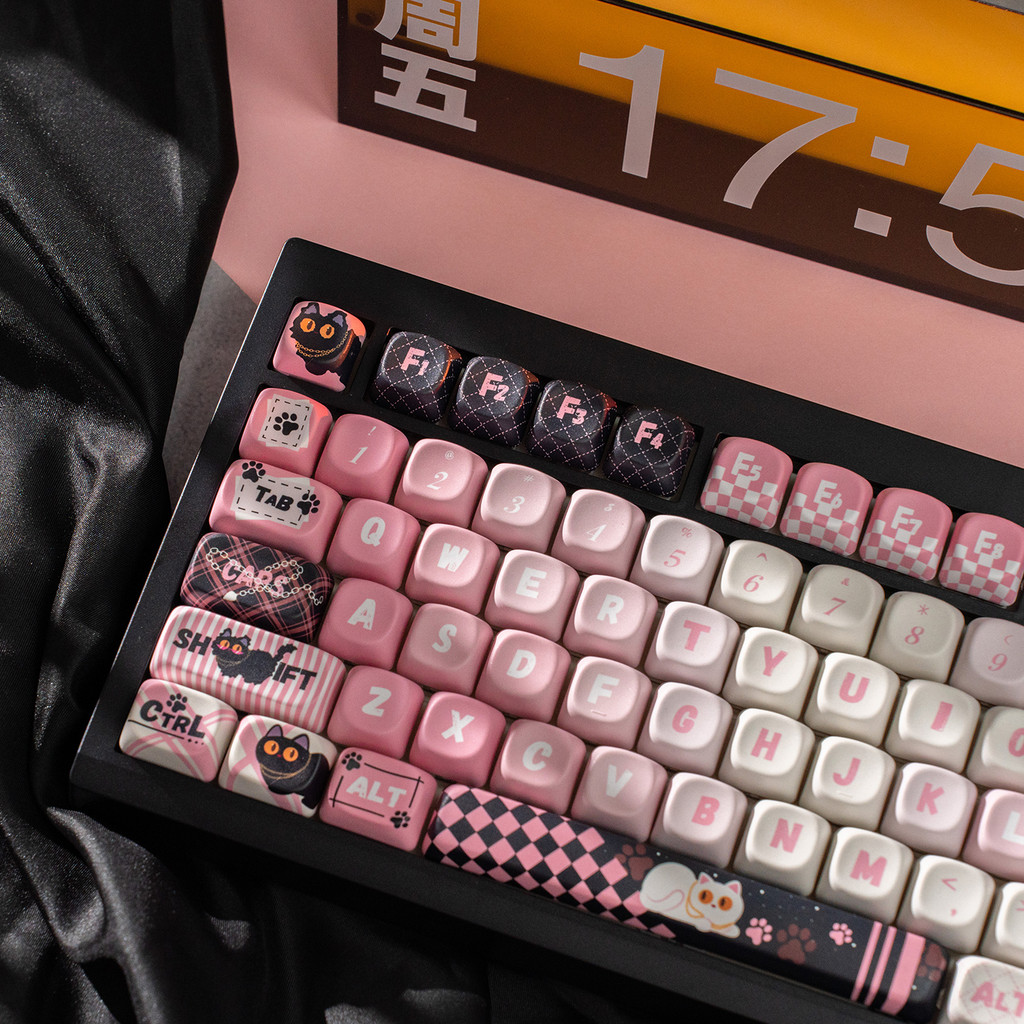 PBT Keycap MOA Small Drag Cat Sweet Cool Black Pink Theme Round Keycap ...