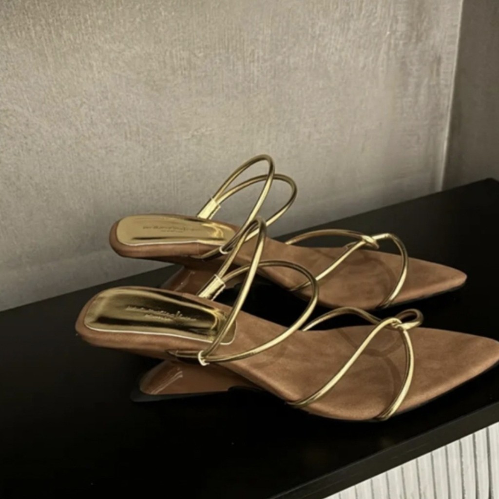High heel sandals Women's wedge sandals with cross strap POINTED toe 789, 5 cm high | Shopee ...