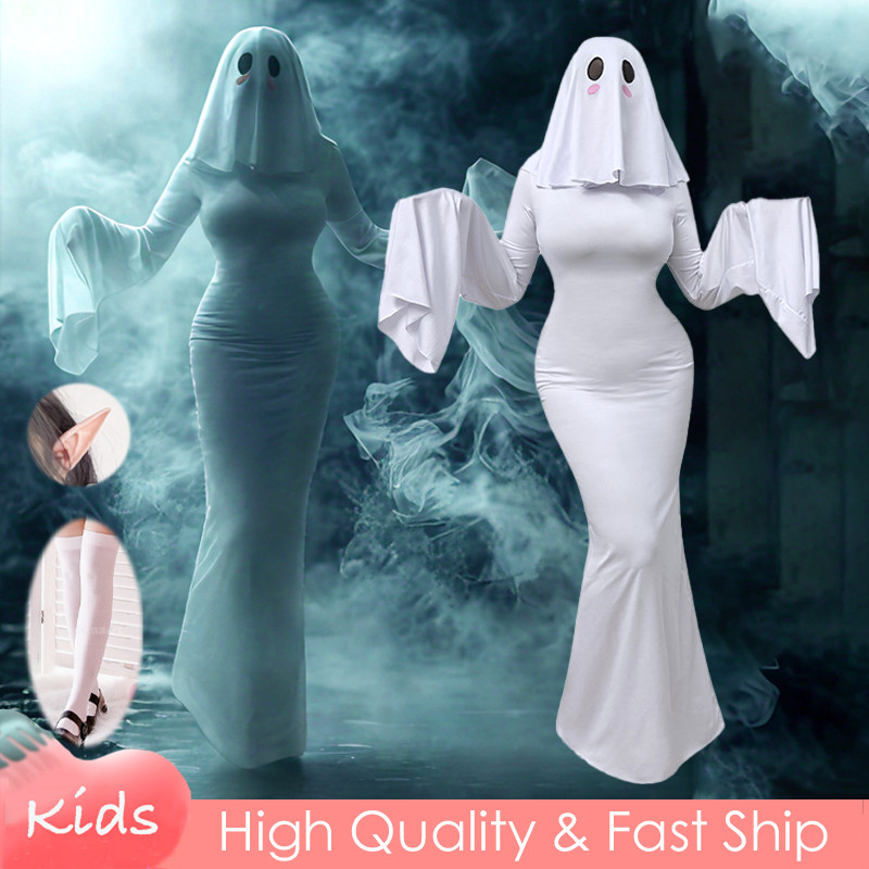 Cute Ghost Sexy Tight White Dress For Woman Adult Cosplay Costume ...