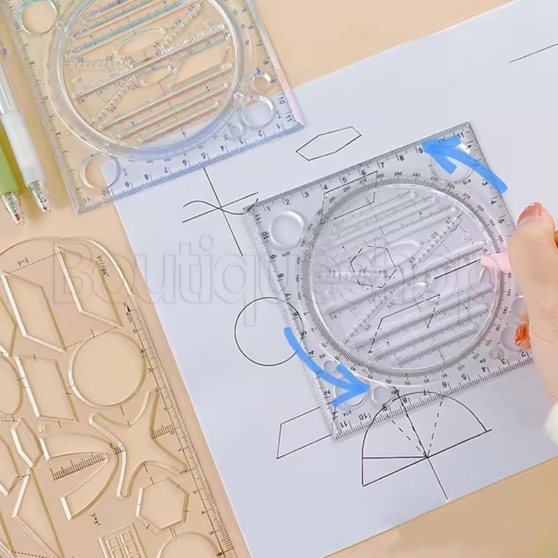 Multifunctional Geometric Ruler - Plastic Ruler - Mathematics Measuring ...