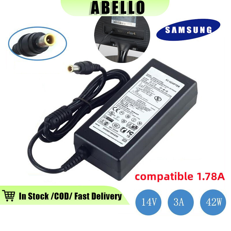 3-prong 14v 3a Sam Sung Lcd Monitor Adapter Power Supply 6.4x4.4mm Plug ...