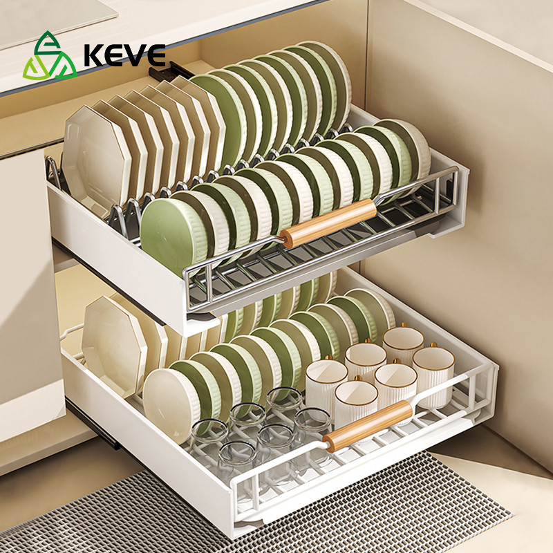 KEVE No Punch Stainless Dish Rack with Drainer Pull Out Dish Rack for ...