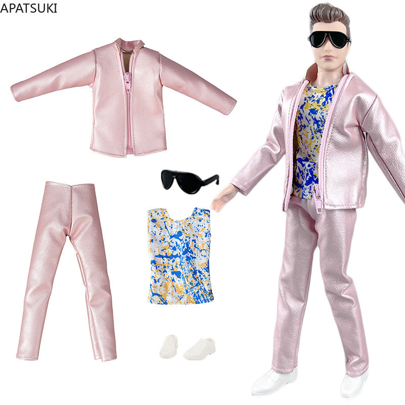 Pink Leather Fashion Clothes Set For Ken Boy Doll Outfits Jacket Vest ...