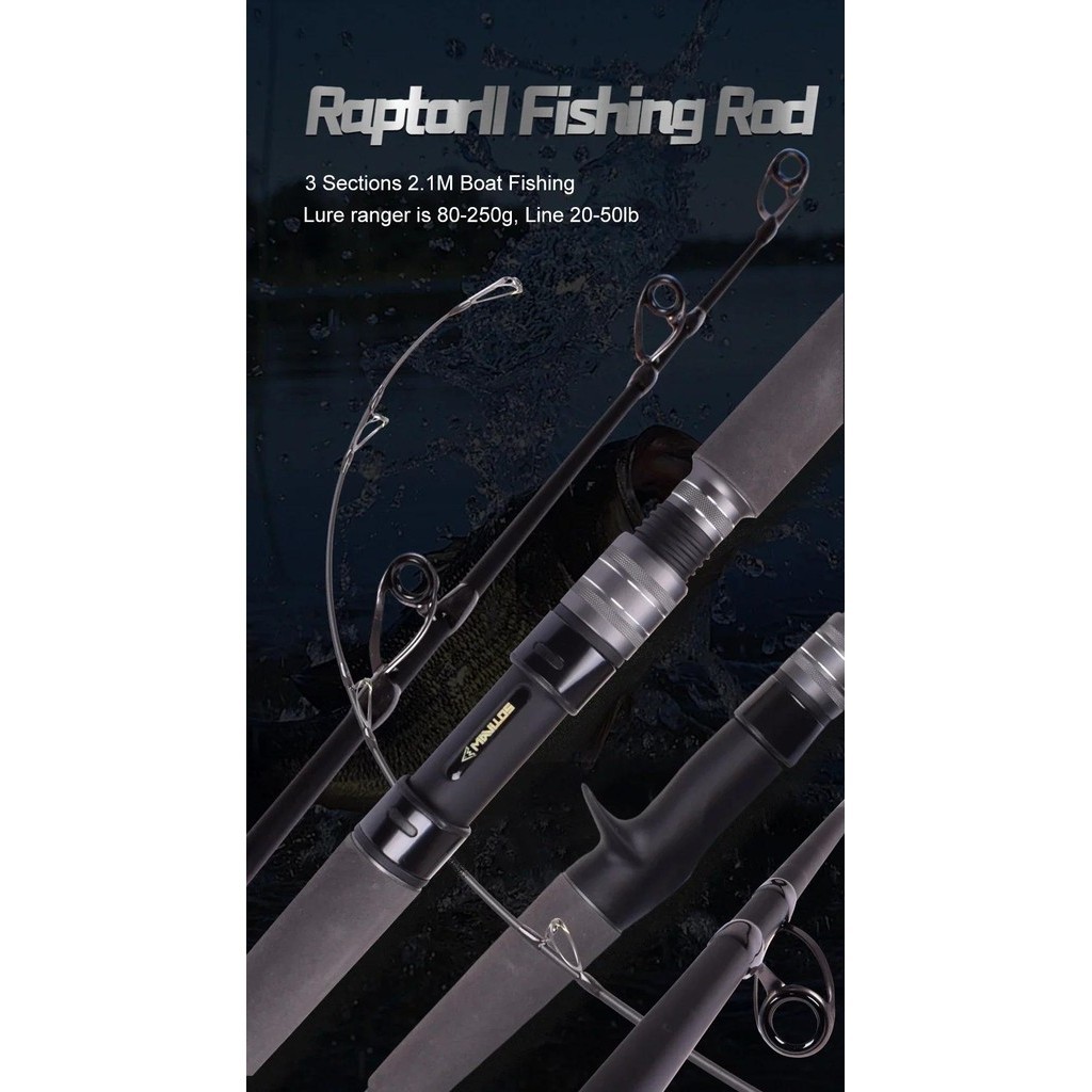 Mavllos RaptorII 2.1M Light Carbon Spinning Fishing Rod 3 sections Lure ...
