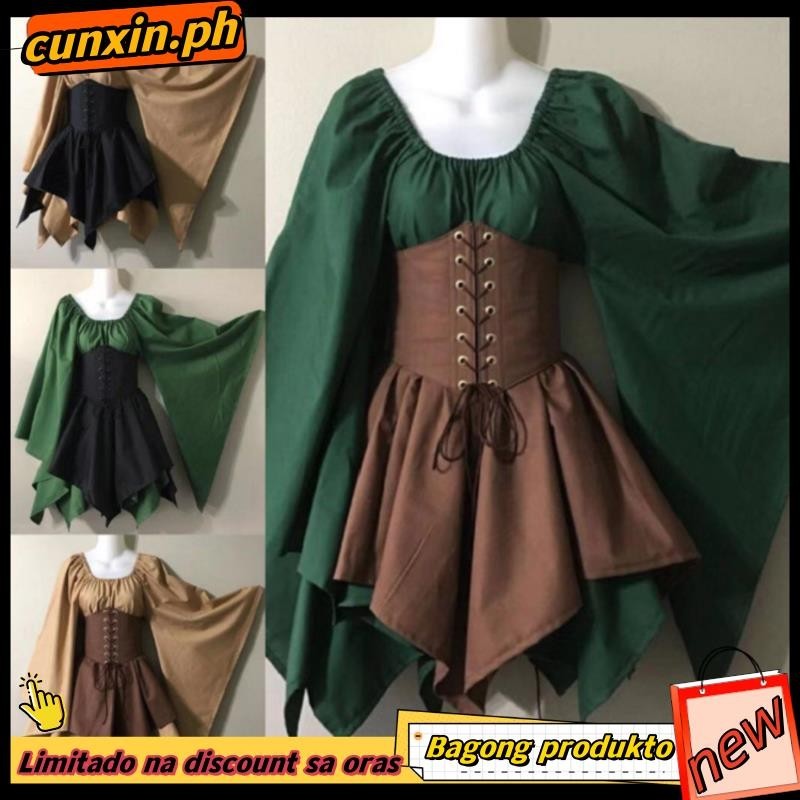 Plus Size Medieval Women Woodland Elf Fairy Dress Corset Set Top Skirts ...