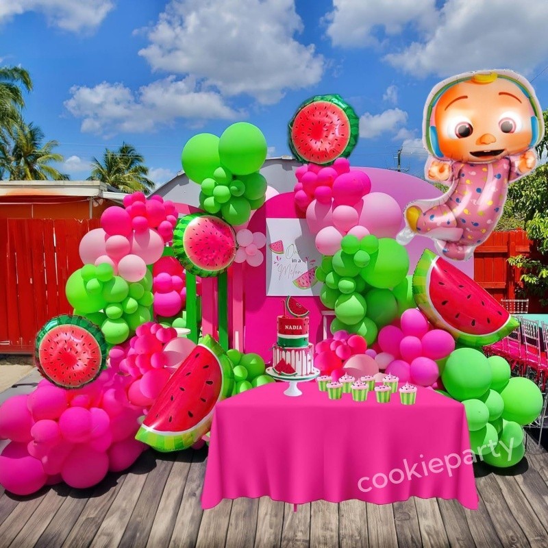 Cocomelon Theme Set Balloons JOJO Red Number Watermelon Foil Pink ...