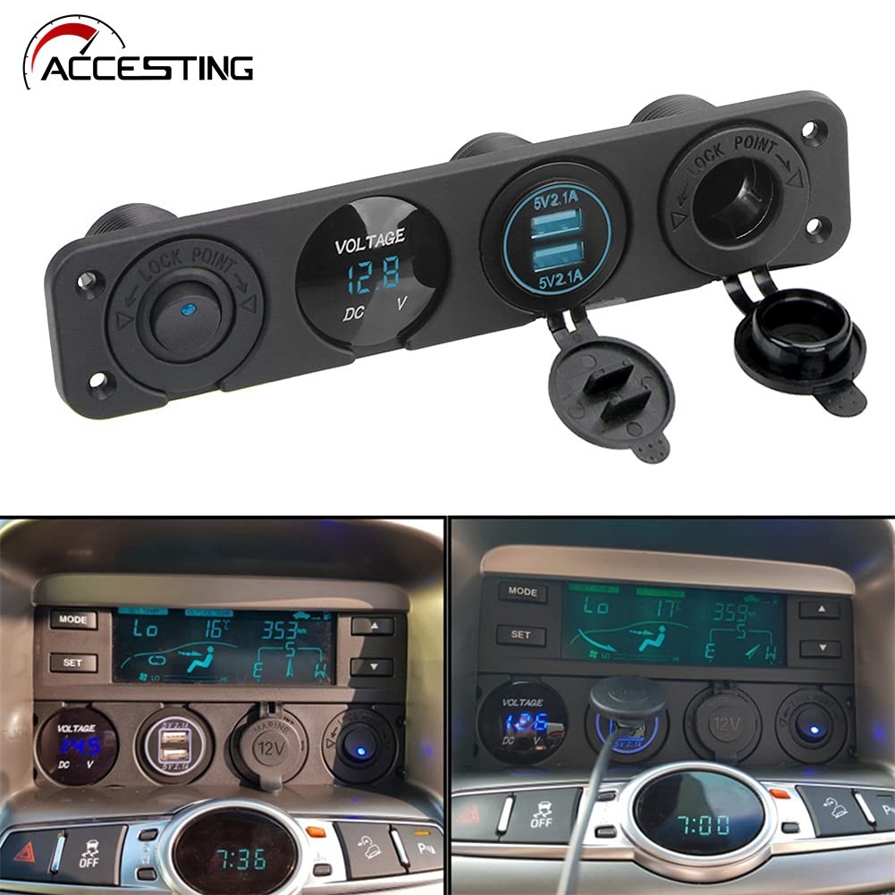 4 in 1 Charger Socket Panel 2.1A+2.1A Dual USB Socket + LED Voltmeter ...