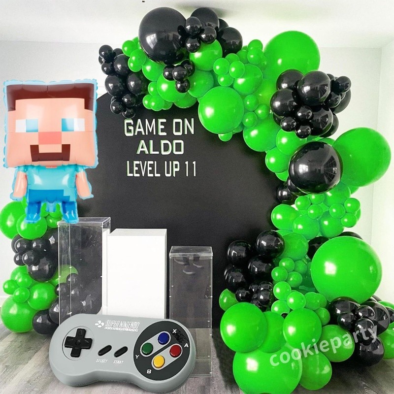 Minecraft Theme Balloon Steve Green Number Foil Balloons Birthday ...