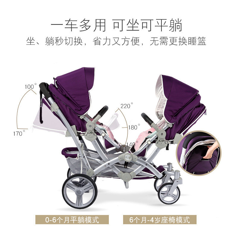 Twin Stroller Two-Way Reclinable Lightweight Folding Newborn Double ...