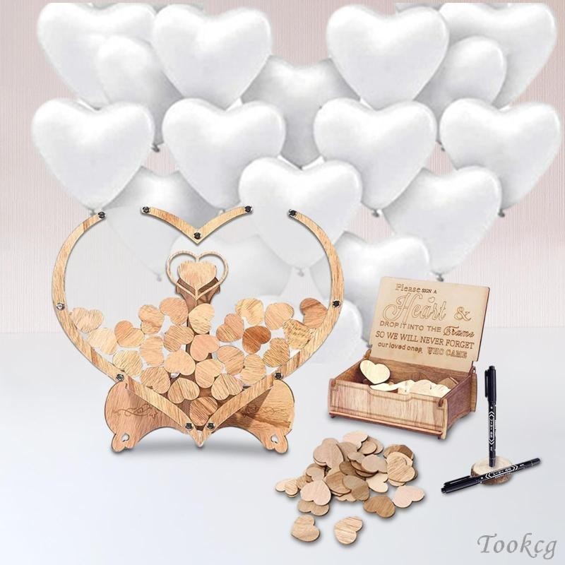 [Tookcg] Wedding Guest Book Set, Wooden Reception Sign with Stand, Boho ...