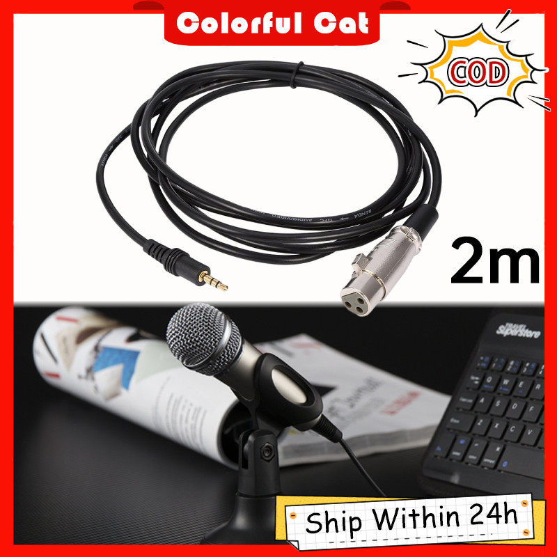 3Pin XLR To 3.5mm Microphone Audio Cable 2Meter Spring Aux Mic Computer ...