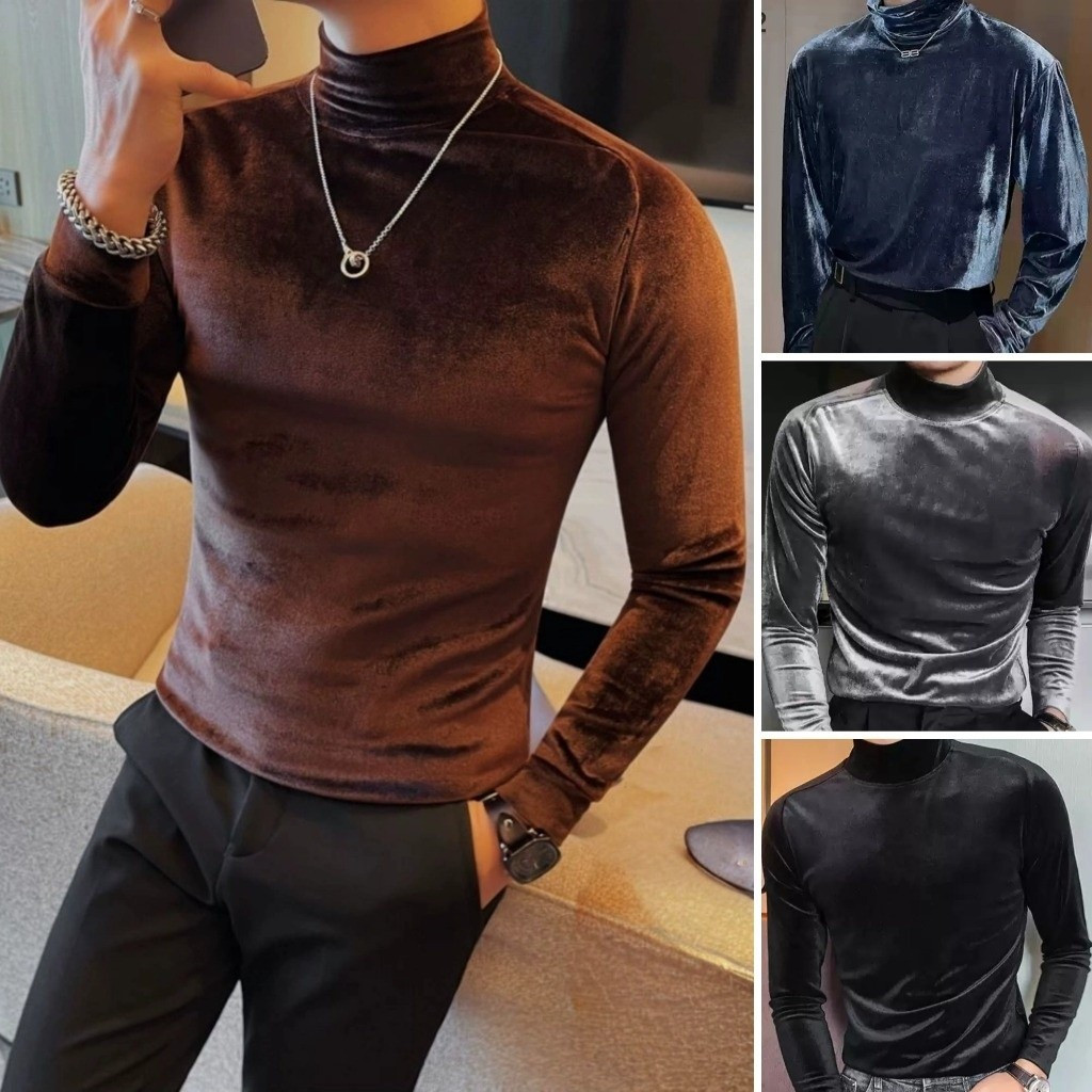 Glitz and Glamour Outfit For Men Golden Velvet Semi-turtleneck Long ...