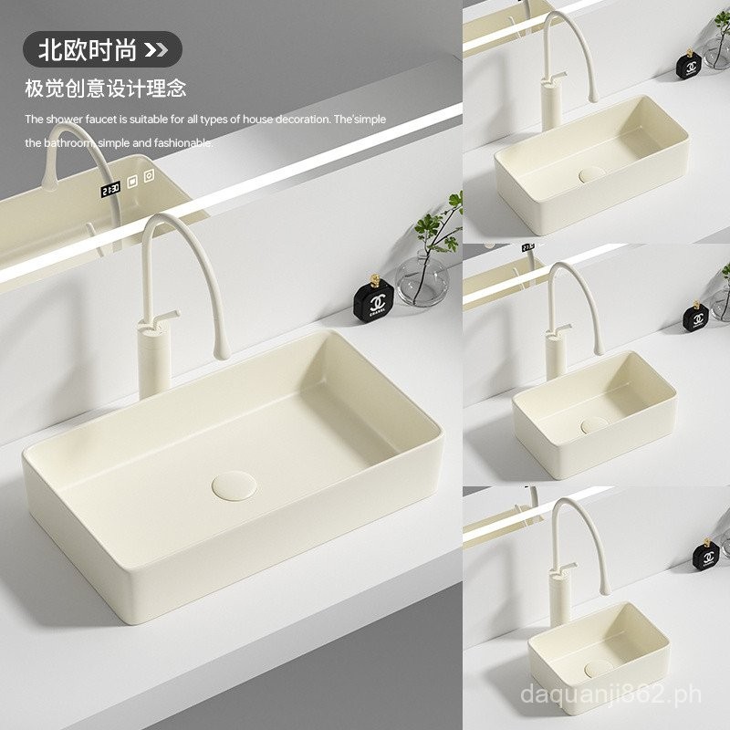 Cream-Colored Square Countertop Wash Basin Home Ceramic Wash Basin ...
