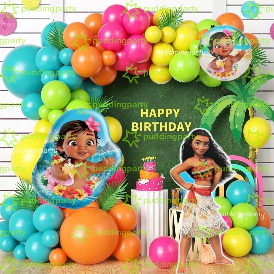 Moana Theme Balloons Garland Kit Green Rose Blue Yellow Latex Baby ...