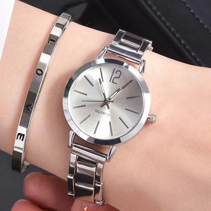 Stylish Women's Quartz Bangle Watch, Minimalist Silver-Tone Bracelet ...
