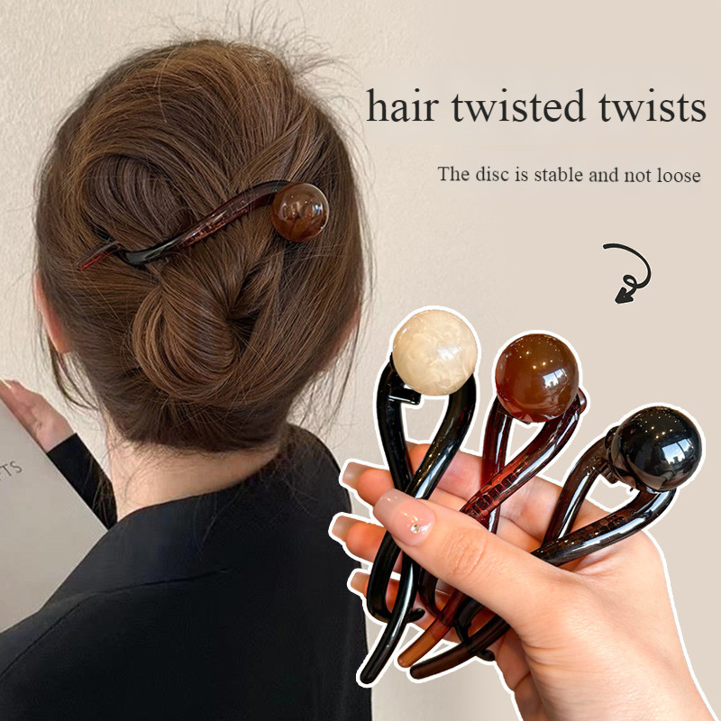 Korean Twist Clip for Woman Beads Frog Buckle Hair Clamp Flat Hair Claw ...
