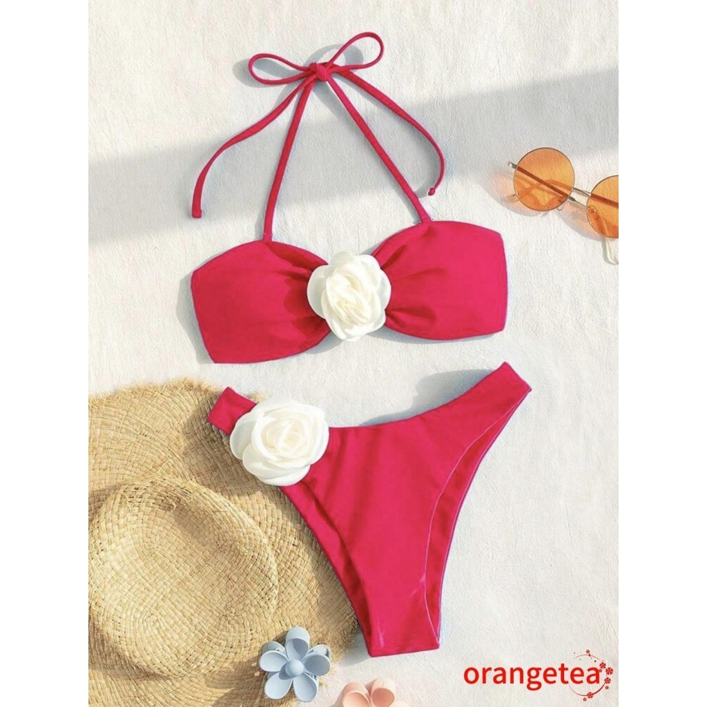 ORT-Stand Out in Style with Our Sexy Solid Color Floral Halter Bandeau ...