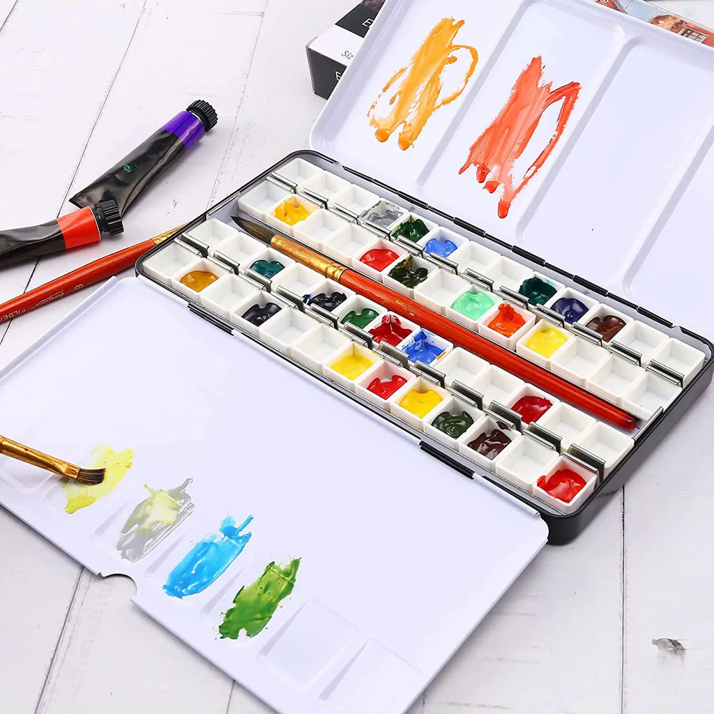 Art Metal Watercolor Tin with Fold-Out Paint Palette Large Watercolor ...