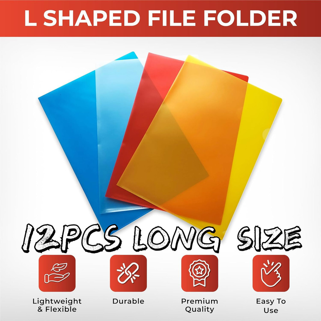 12Pcs Long File Folder Clear Document Sleeves Project Pockets L-Type ...