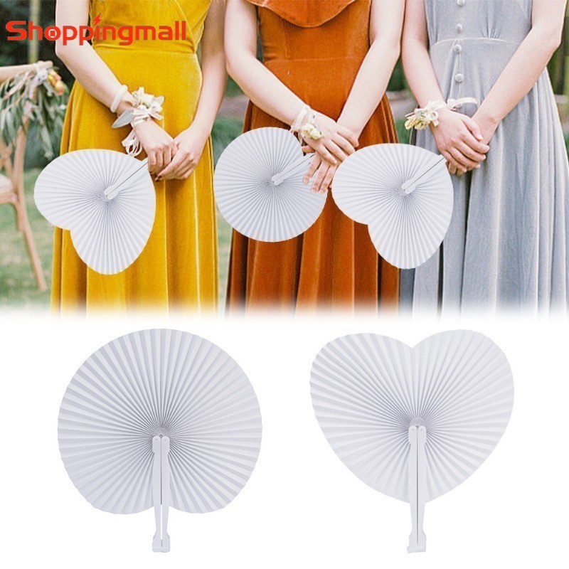 Round Blank Paper Fan with Plastic Handles - DIY Heart Shape Foldable ...
