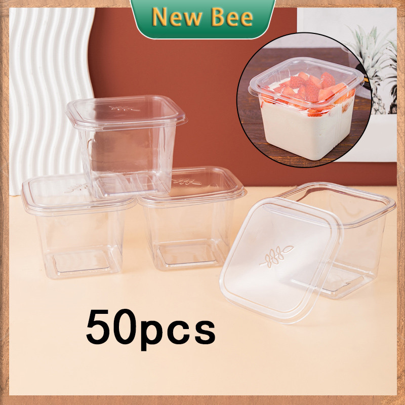 50Pcs Disposable Square Mousse Dessert Box With Lid Clear Acrylic ...