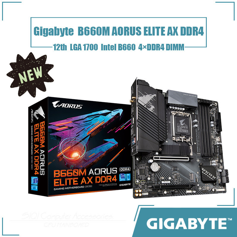 Gigabyte B660M AORUS ELITE AX DDR4 Motherboard LGA 1700 4xDDR4 Intel B660 chipset Micro ATX ...