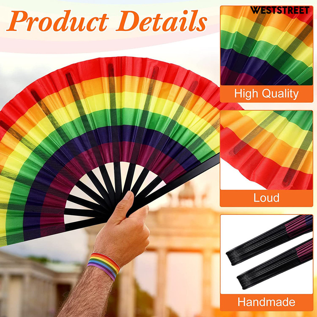 Weststreet 1 Set Folding Fan Easy Open LGBT Pride Rainbow Fan Portable ...