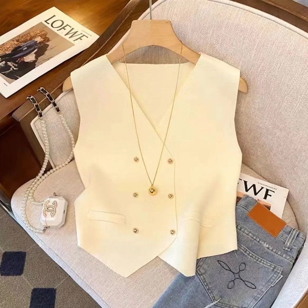 Double-breasted Suit Inner Knitted Vest Women Design Sense Western ...