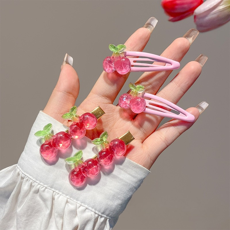 1Pcs Red Cherry Sweet Girls Pink Hairpin Bangs Clips Hair Clips Hairpin ...