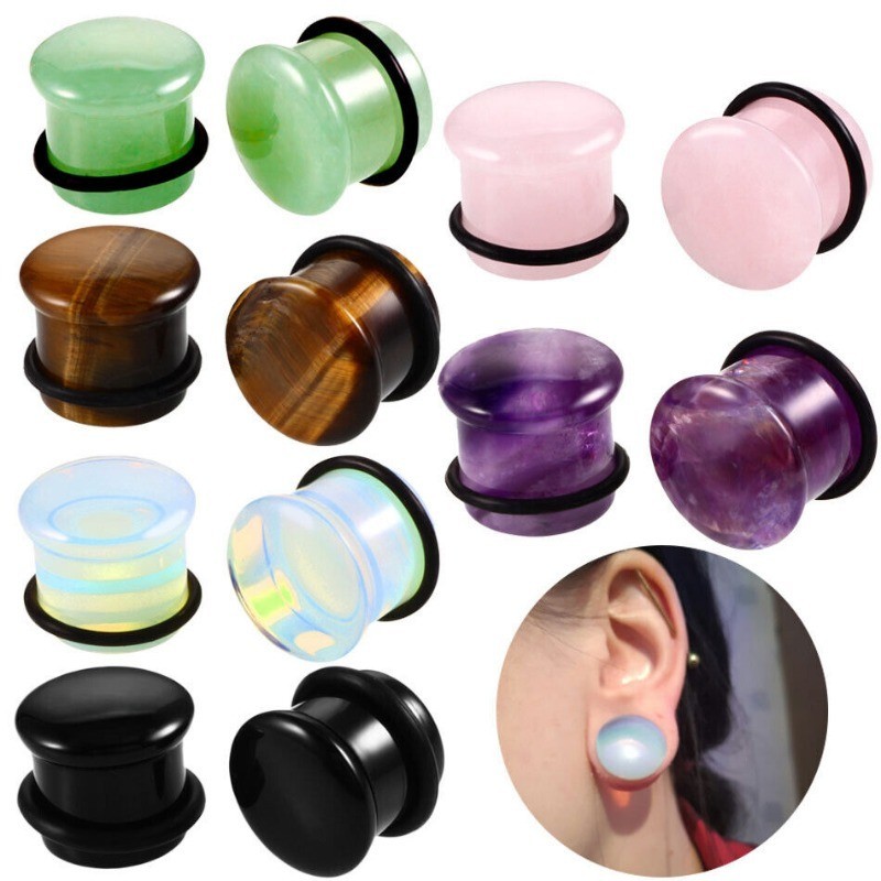 1Pair Natural Stone Mushroom Ear Plugs Ear Flesh Tunnel Expanders Lobe ...