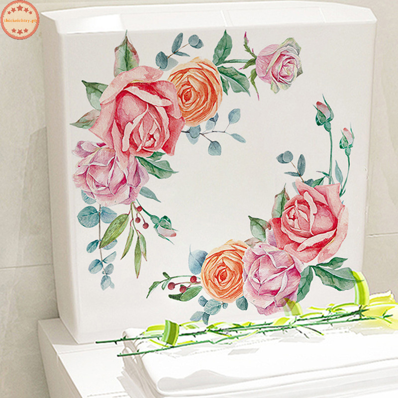 RICHTRY Bathroom Toilet Seat Sticker Self-Adhesive Floral Toilet Lid ...