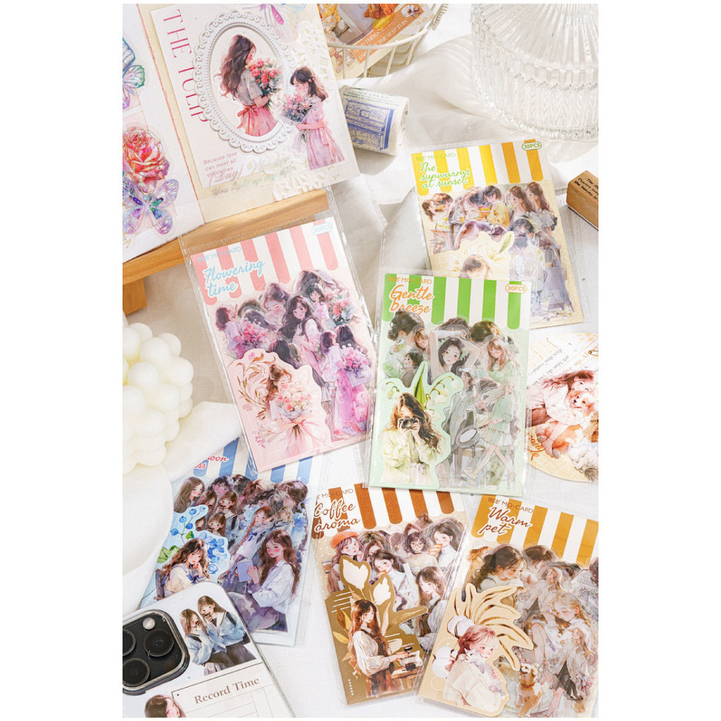 ENWEI 30 Pcs [Gentle Half Life Series] Lovely Journal Stickers PET ...