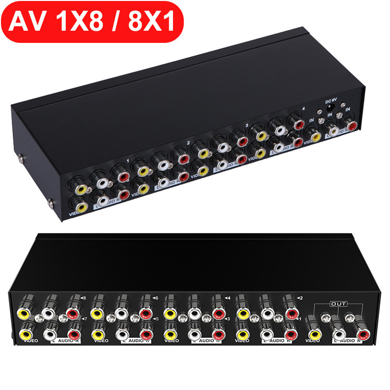 AV 1x8 Splitter 1 in 8 Out Display Screen Audio Video Splitter Vs 8x1 ...