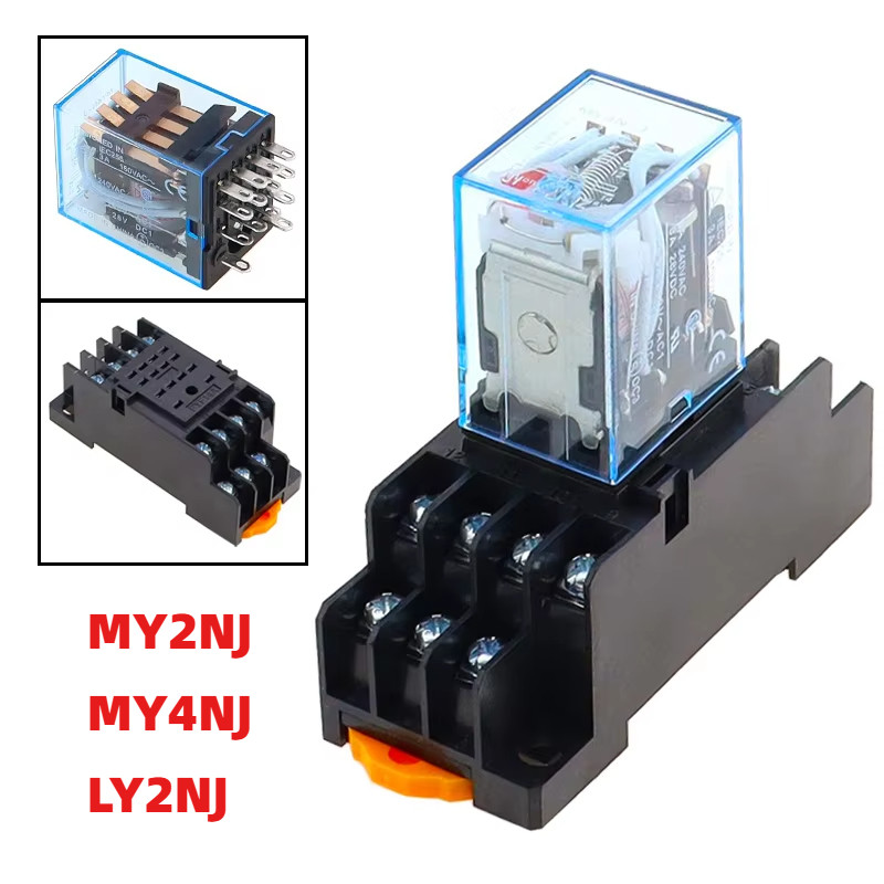 AC 220V DC 24V 12V Small Electromagnetic Relay 5A 8Pin 14Pin Coil Power Relay w Base MY2NJ LY2NJ ...